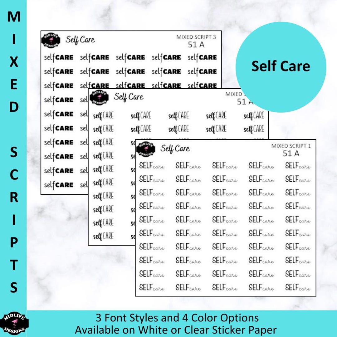 SELF CARE Mixed Script Planner Stickers, Self Care Stickers, Reminder ...