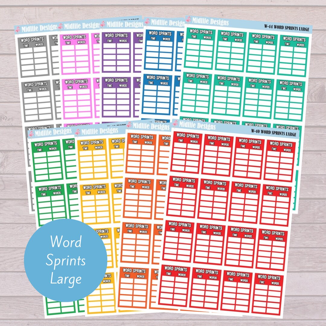 Word Sprints Planner Stickers, Word Sprint Planner Stickers, Word Sprint Stickers, Writing ...