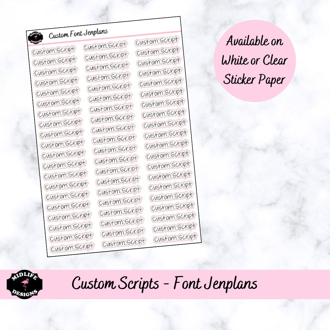 CUSTOM SCRIPT Stickers Jenplans Font, Custom Planner Stickers ...
