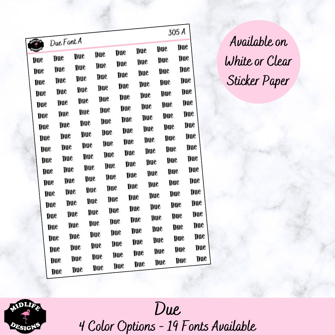 DUE Script Planner Stickers Due Stickers, Bill Due Stickers, Reminder ...