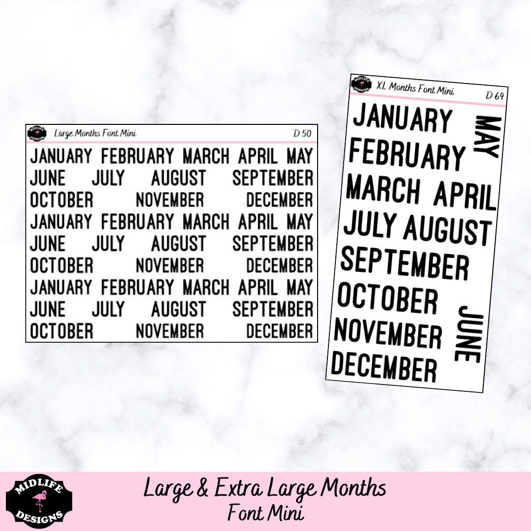 MONTHS of the YEAR Script Planner Stickers Large and Extra Large Months ...