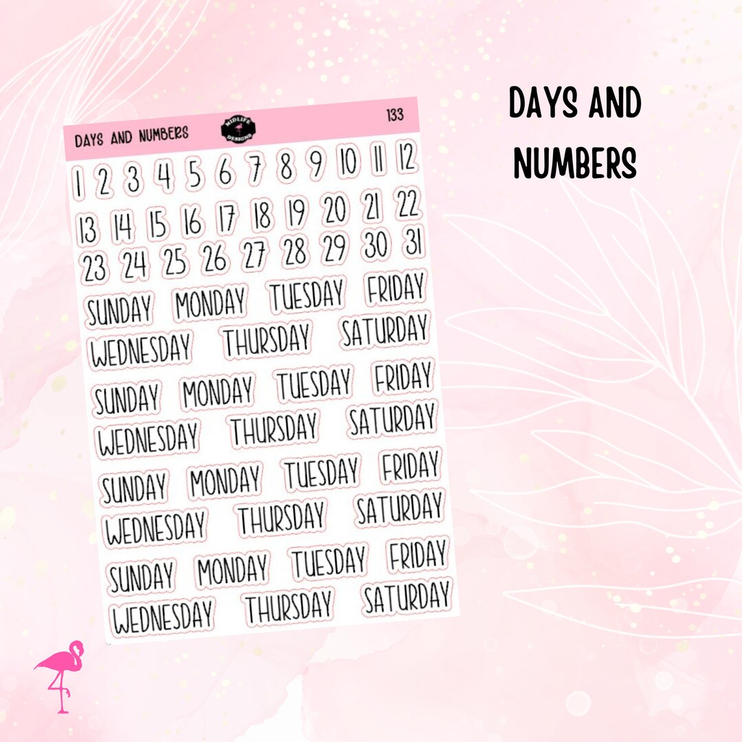 DAYS AND NUMBERS Days of the Week and Numbers Stickers, Planner ...