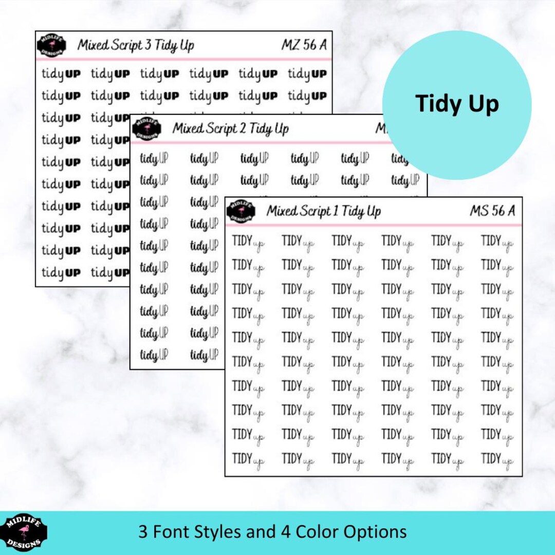 TIDY UP Mixed Script Planner Stickers | Mixed Scripts, Tidy up Stickers ...