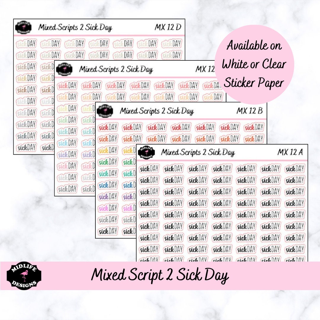 SICK DAY Mixed Script 2 Planner Stickers, Sick Day Stickers, Sick Time ...