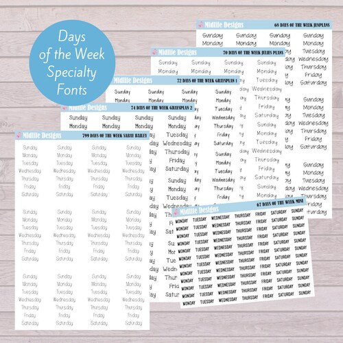 Tiny Black Days of the Week & Notes Planner Stickers Calendar - Etsy