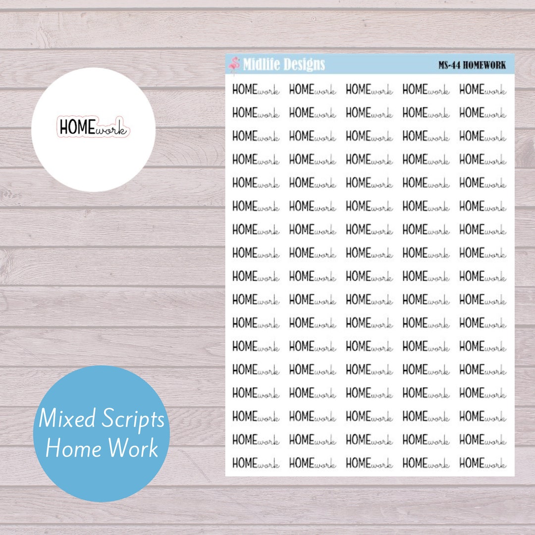 HOMEWORK Mixed Script Planner Stickers, Homework Stickers, School ...