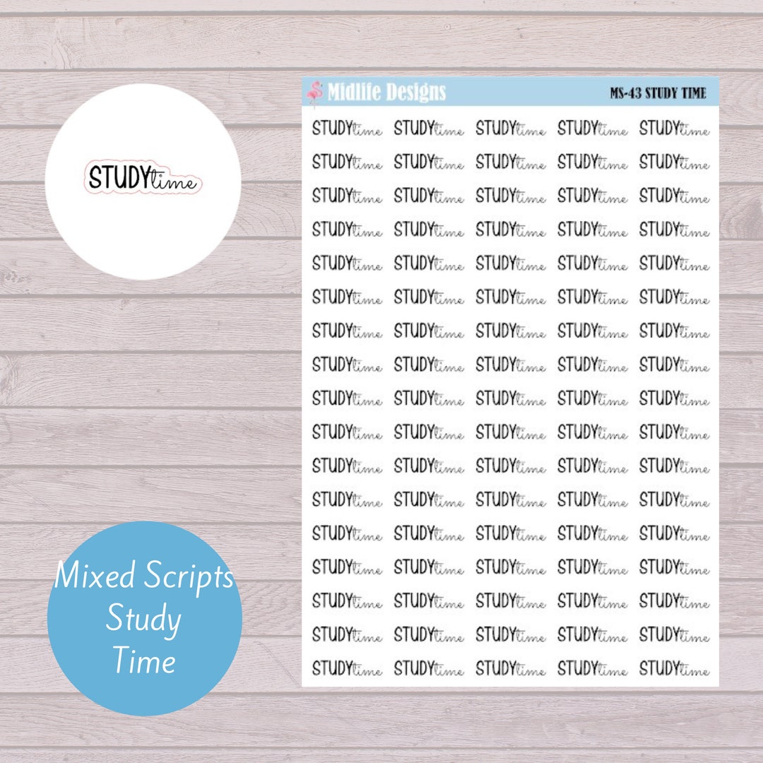 STUDY TIME Mixed Script Planner Stickers, Study Time Stickers, School ...