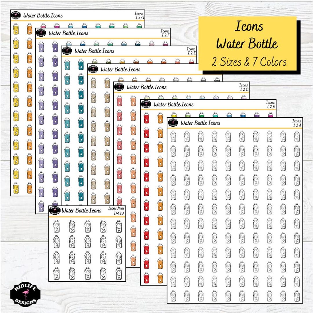 WATER BOTTLE Icon Planner Stickers, Water Tracker Stickers, Water ...