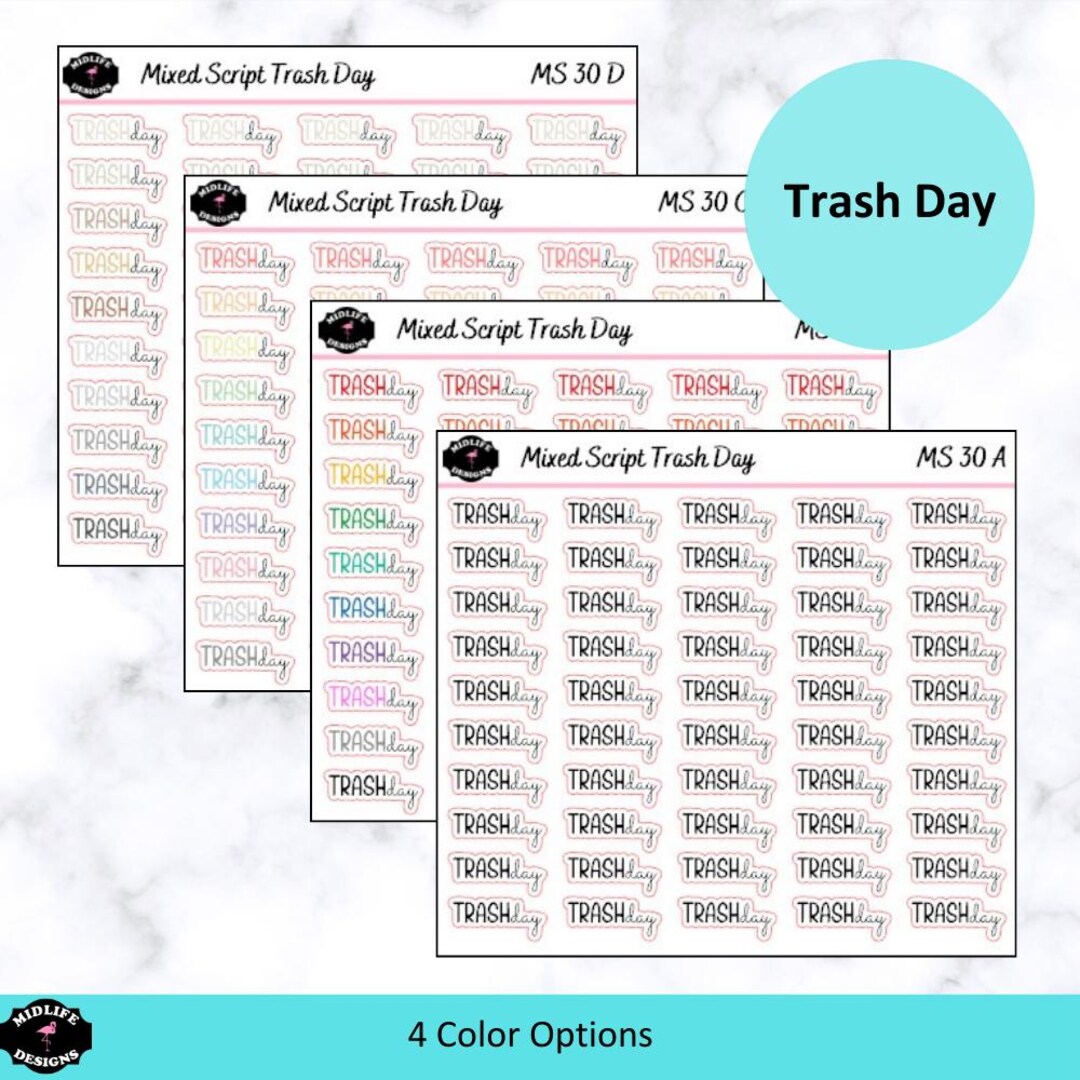 TRASH DAY Mixed Script Planner Stickers, Trash Day Schedule Stickers ...