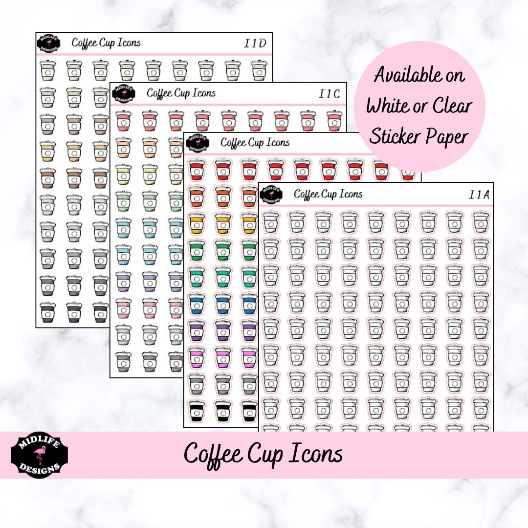 COFFEE ICON Planner Stickers, Coffee Cup Icons, Morning Coffee Routine ...