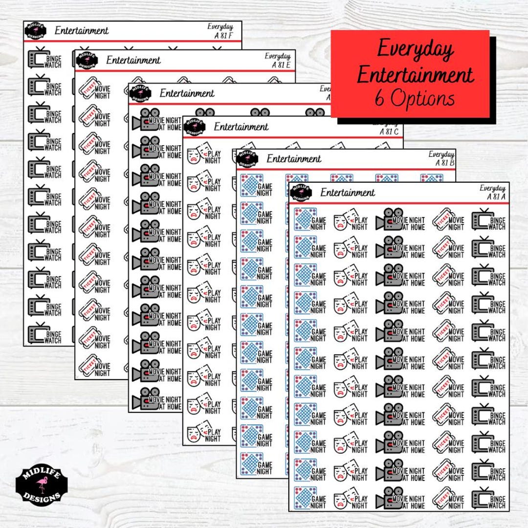 ENTERTAINMENT Planner Stickers | Movie Night Stickers, Game Night ...
