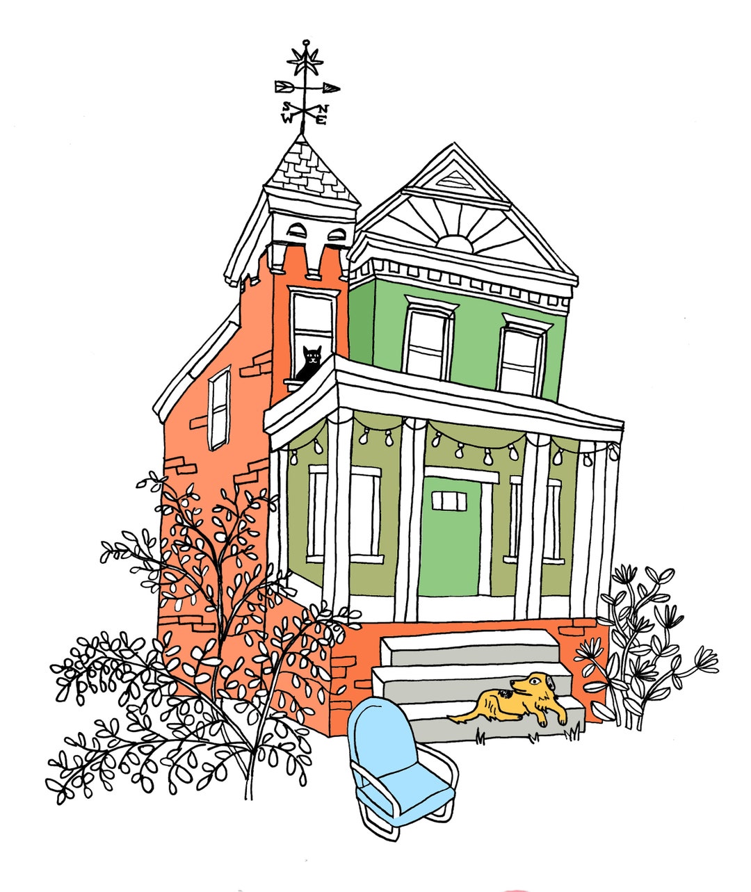 Custom House Portrait Illustration Hand Drawn Digital File - Etsy