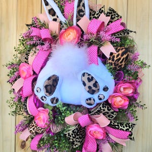 Easter Bunny Leopard Print Wreath for Front Door, Easter Bunny Butt ...