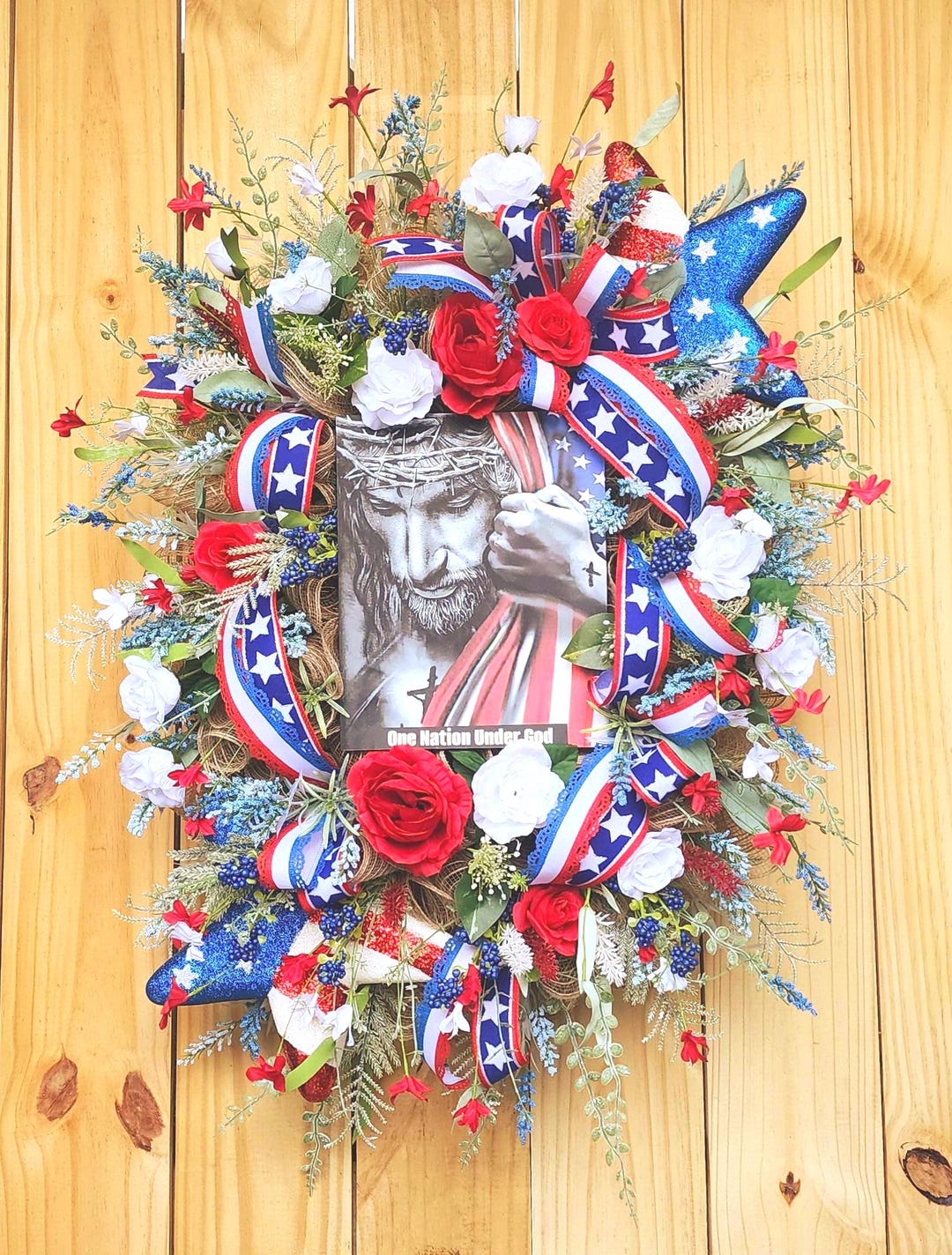 Patriotic Red White and Blue Door Wreath, 4th of July Wall Art, One ...