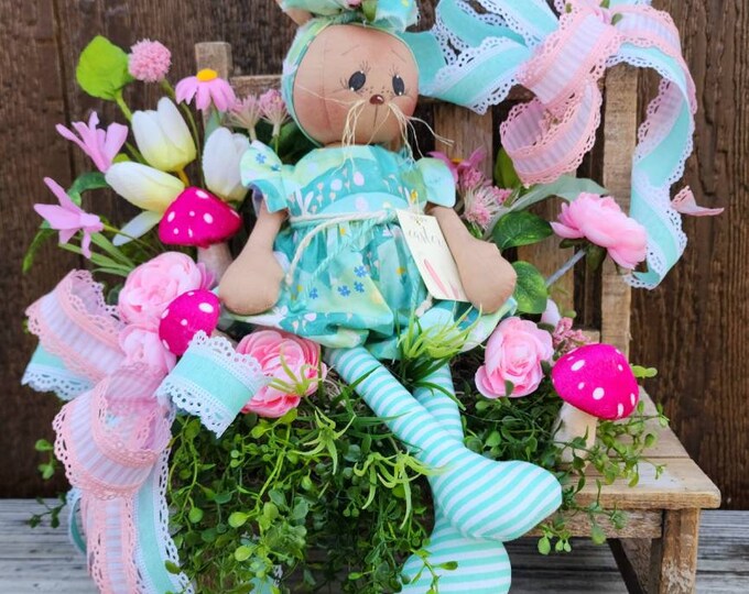Easter Bunny Pink and Mint Floral Centerpiece, Easter Gift Idea, Spring ...