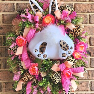 Easter Bunny Leopard Print Wreath for Front Door, Pink Bunny Butt ...