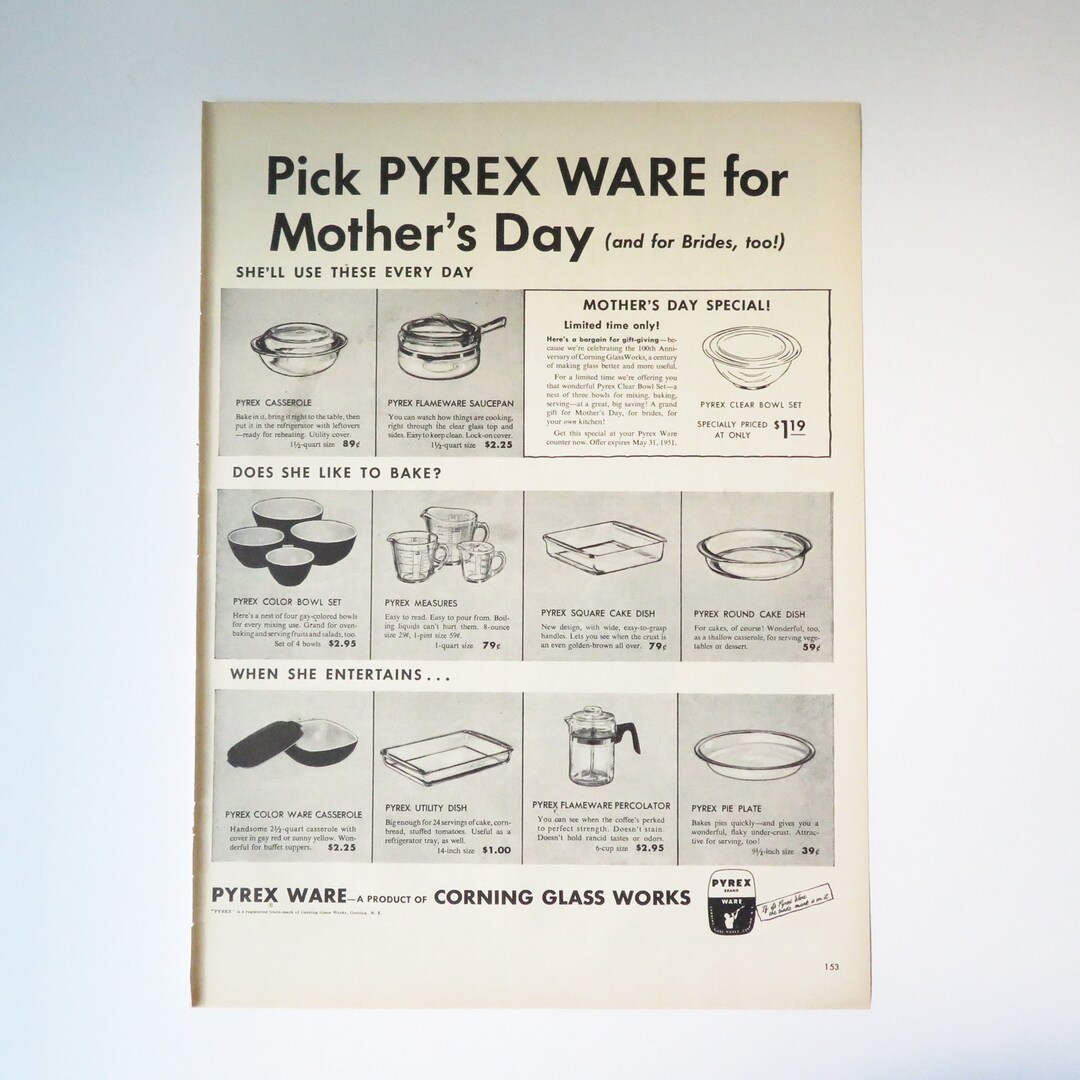 Vintage Pyrex Ware Ad 1951, Corning Glass Works Ad - Etsy