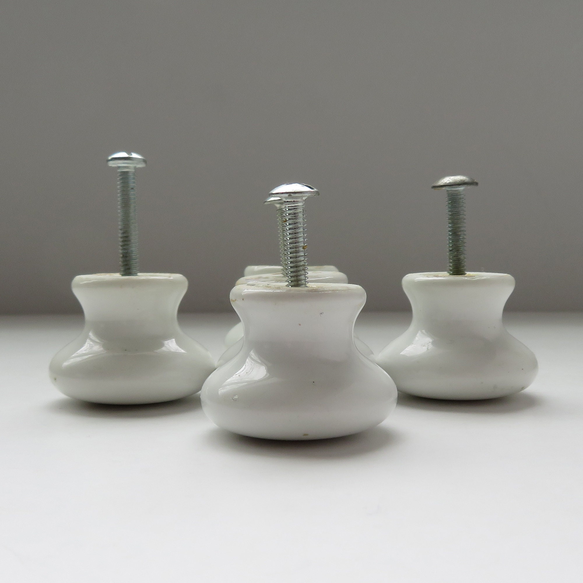 White Porcelain Knobs Vintage Cabinet Hardware Set of 5 - Etsy
