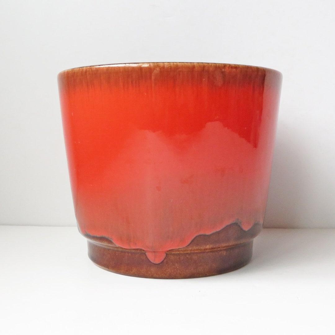 Scheurich Planter Pot 806-14, Orange and Brown Glazed Pot, Vintage West ...