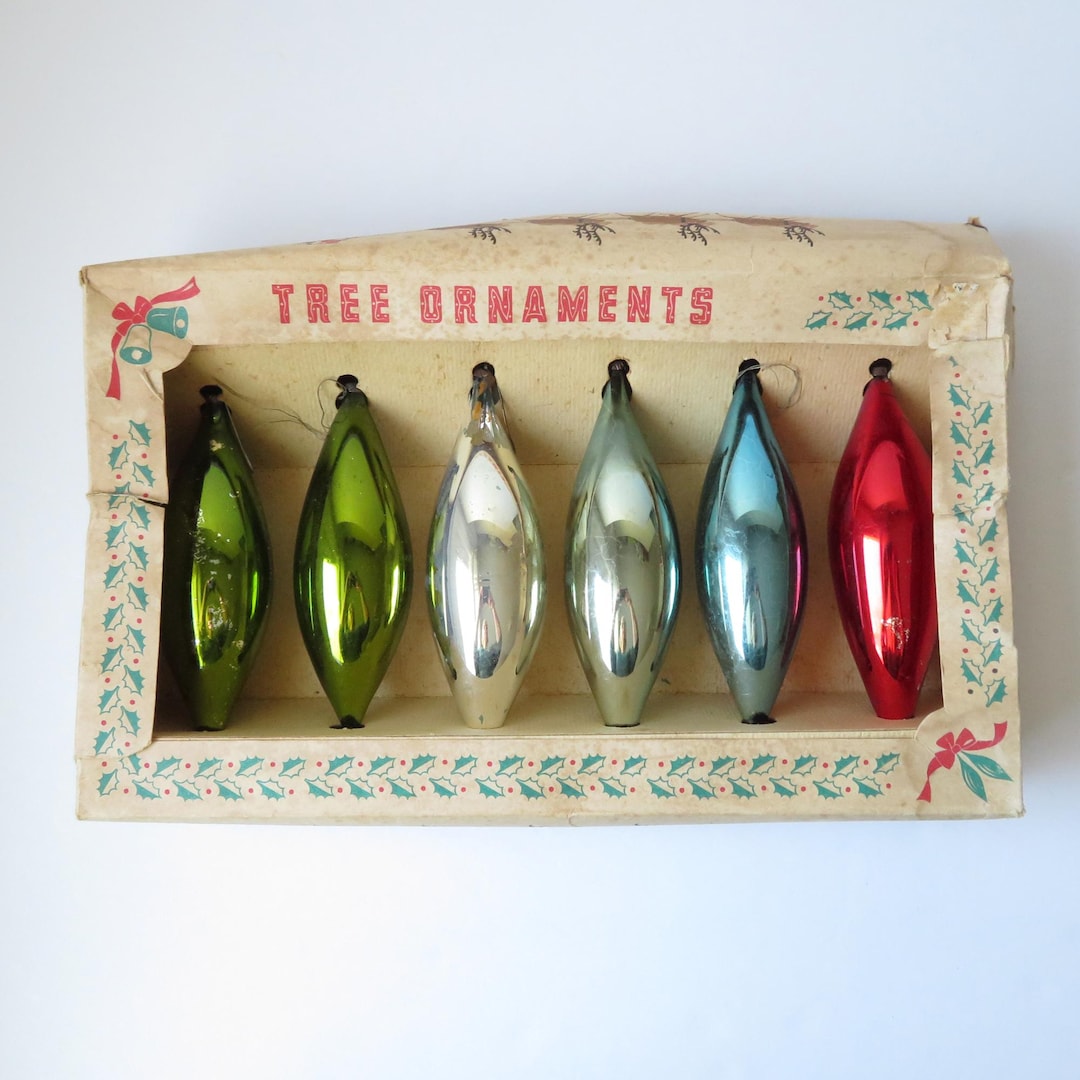 Vintage Glass Teardrop Christmas Tree Ornaments, Set of 6 Multi-colored ...