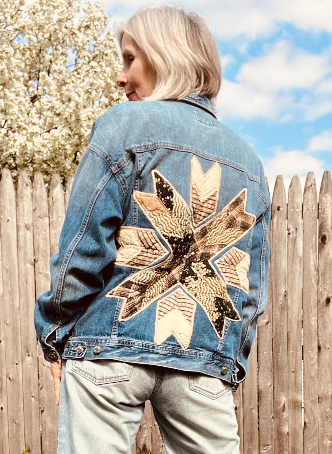 Upcycled Denim Jacket With Vintage Quilt Patch - Etsy