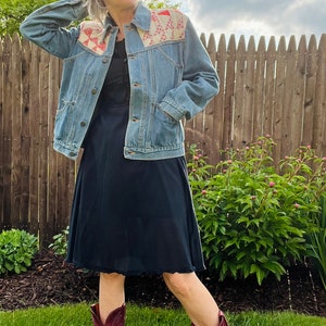 Upcycled Vintage Denim Jacket With Vintage Quilt Block Patches - Etsy