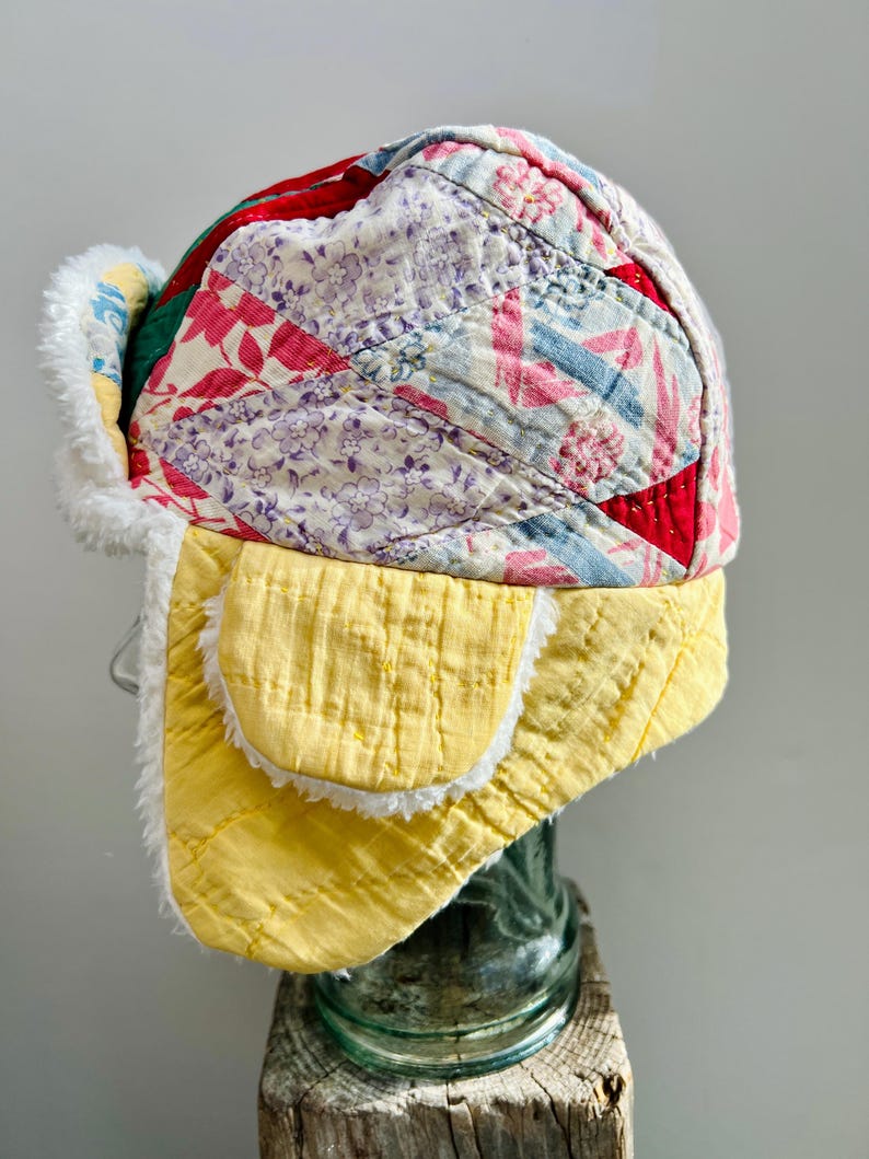 Vintage Quilt Aviator Hat – Faux Sherpa Lined Winter Hat - Etsy
