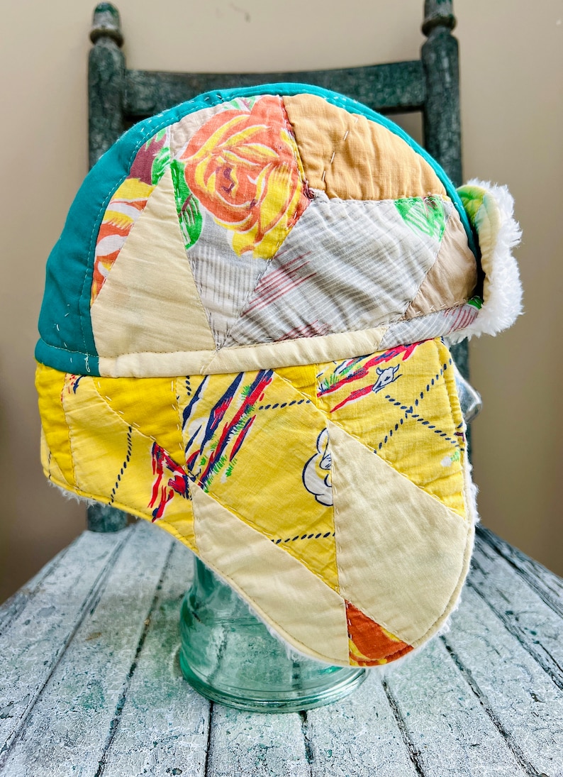 Vintage Quilt Trapper Hat—faux Fur—quilt Aviator Hat - Etsy