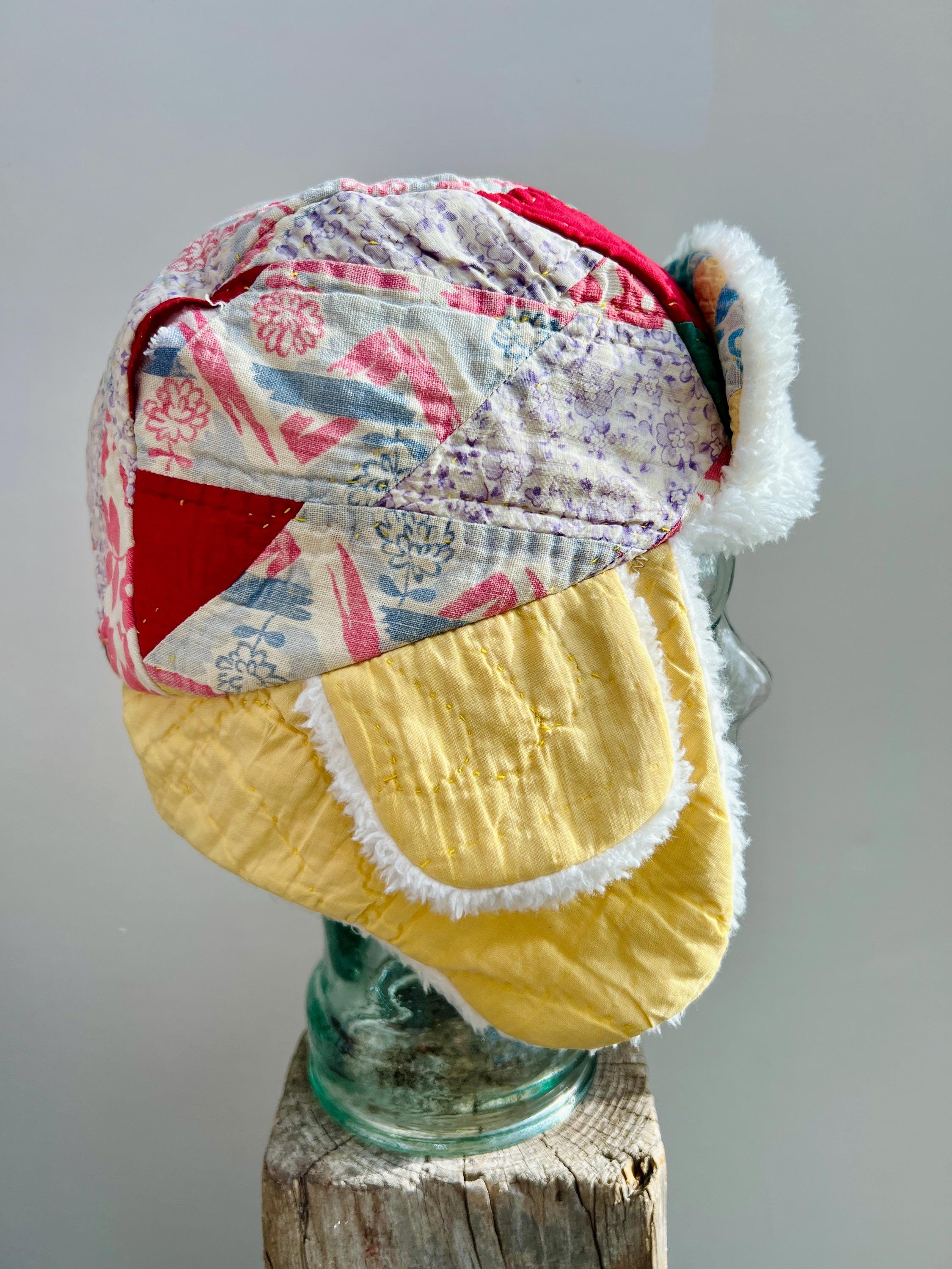 Vintage Quilt Aviator Hat – Faux Sherpa Lined Winter Hat - Etsy