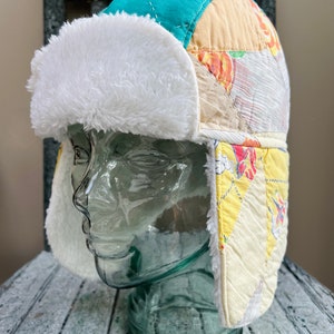 Vintage Quilt Trapper Hat—faux Fur—quilt Aviator Hat - Etsy