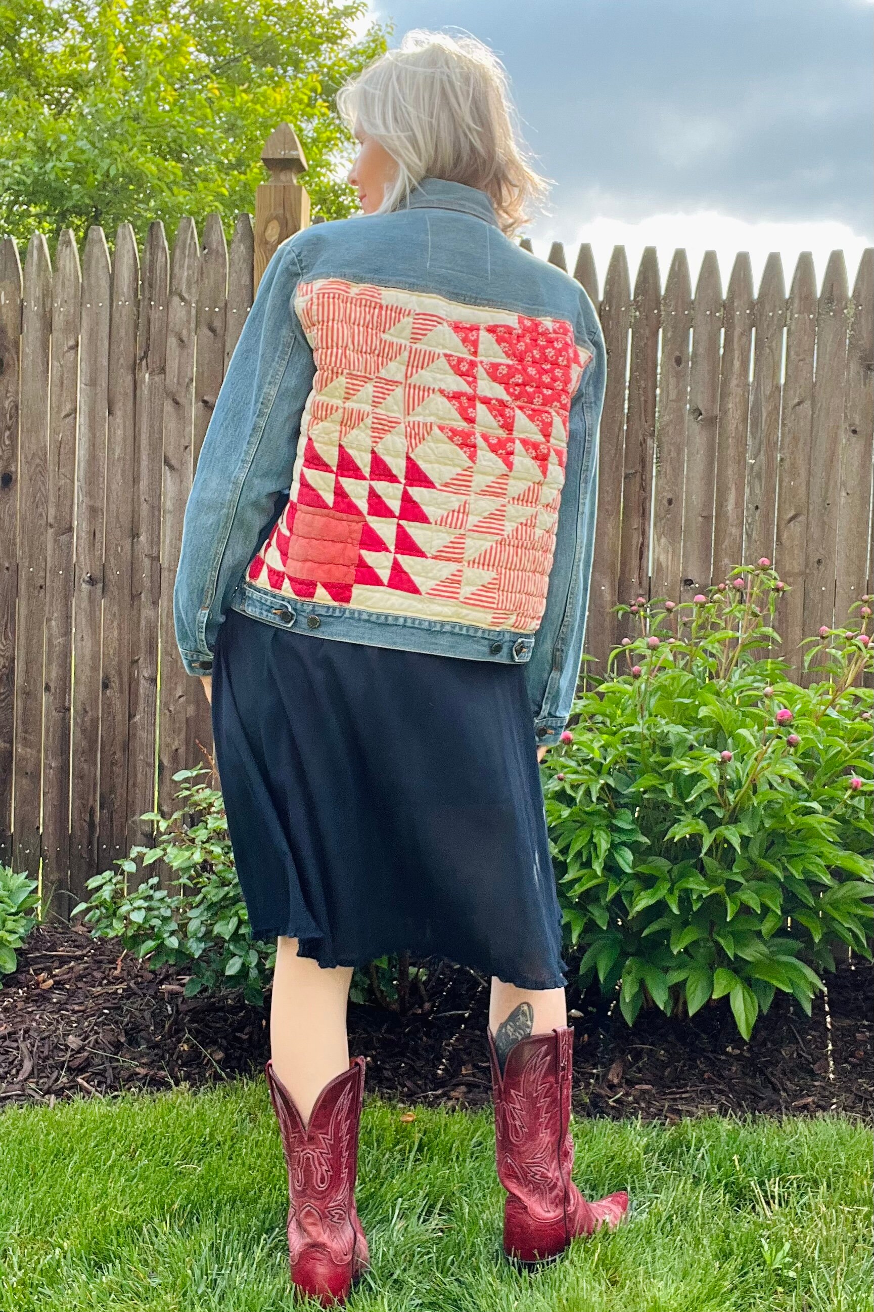 Upcycled Vintage Denim Jacket With Vintage Quilt Block Patches - Etsy