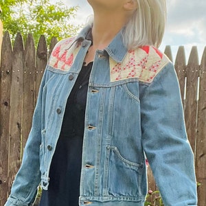 Upcycled Vintage Denim Jacket With Vintage Quilt Block Patches - Etsy