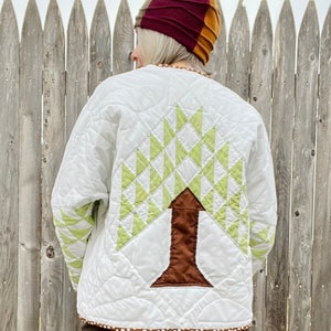 Vintage Quilt Coatmid-century Pine Tree Quilt Jacket - Etsy