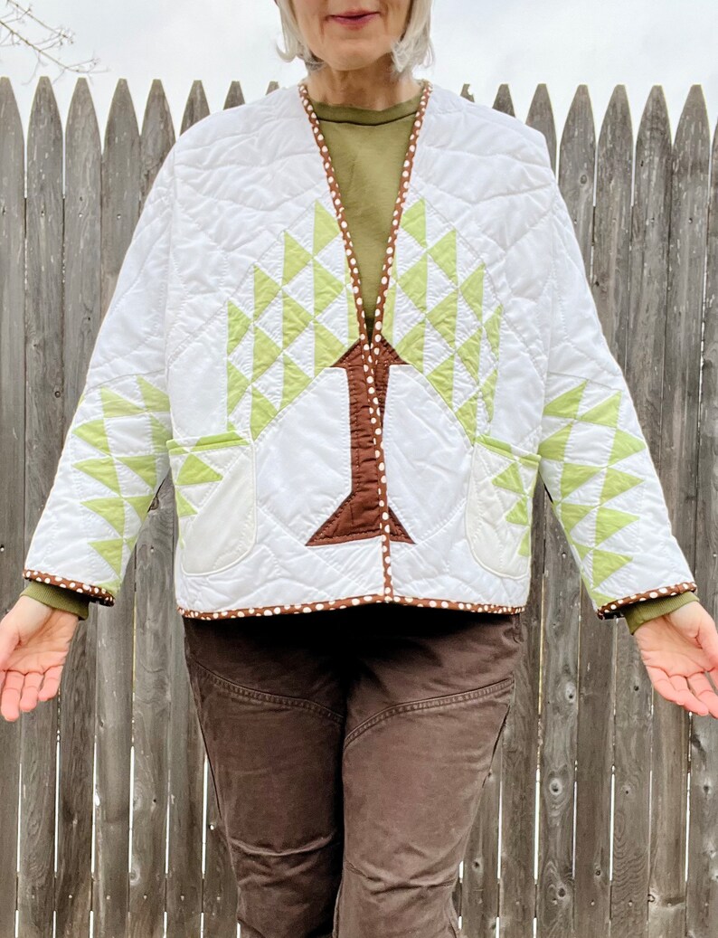 Vintage Quilt Coatmid-century Pine Tree Quilt Jacket - Etsy