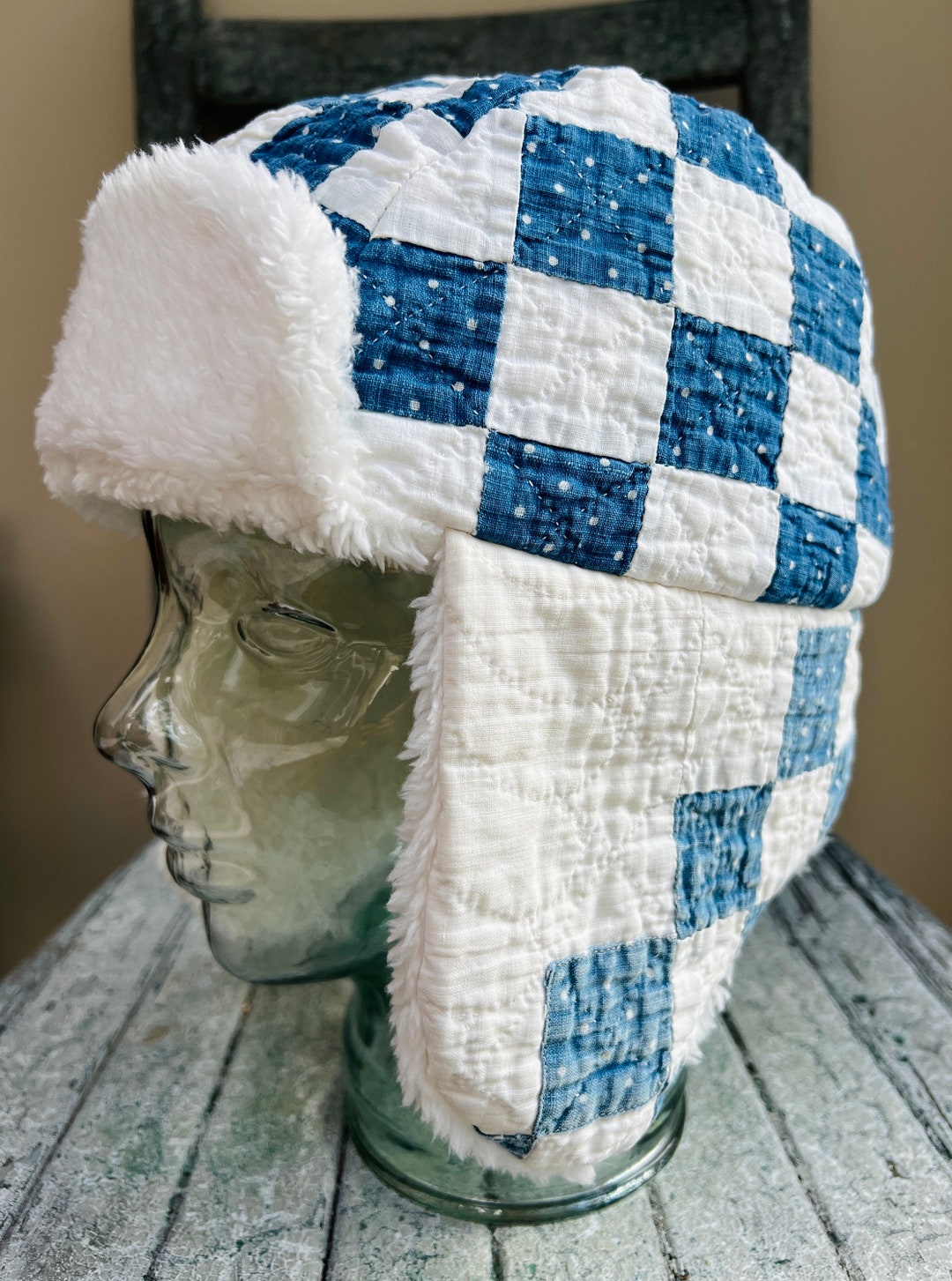 Vintage Quilt Trapper Hat—faux Fur Aviator Hat - Etsy