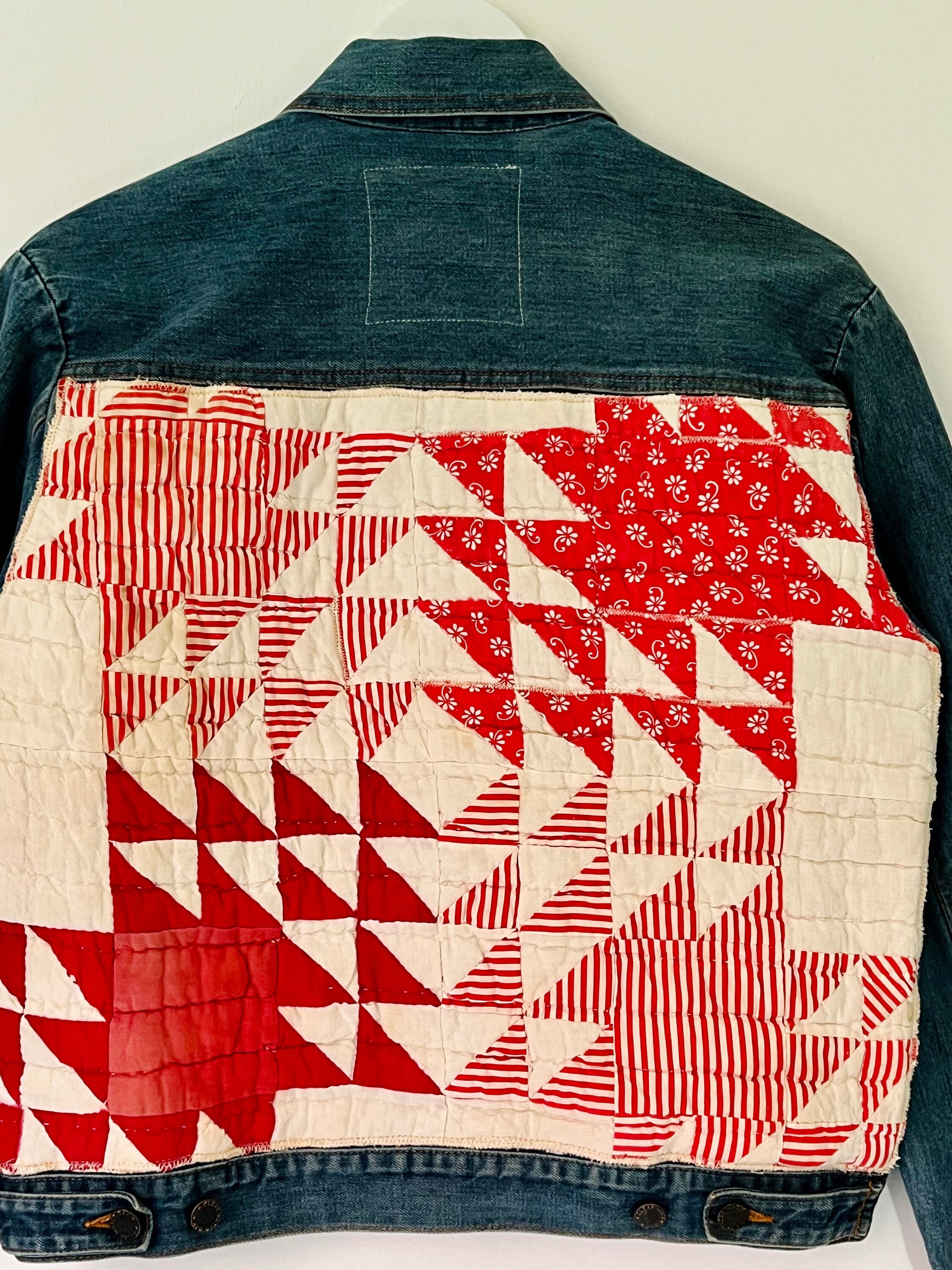 Upcycled Vintage Denim Jacket With Vintage Quilt Block Patches - Etsy
