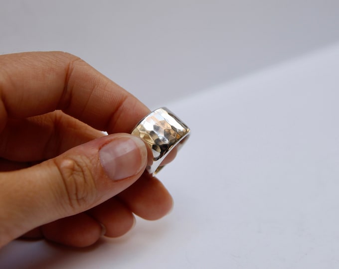 HAMMERED SILVER RING Wide Chunky Statement Ring 'albert' - Etsy