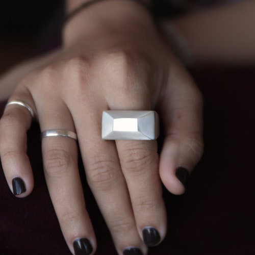 Architect Pyramid Ring in Sterling Silver Large Statement Ring - Etsy