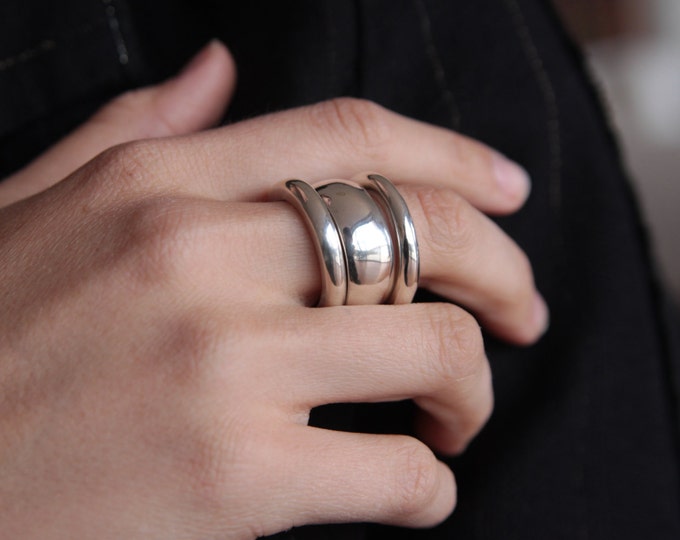 SILVER STACKING RINGS Chunky Sterling Silver Set of 3 Polished Smooth ...