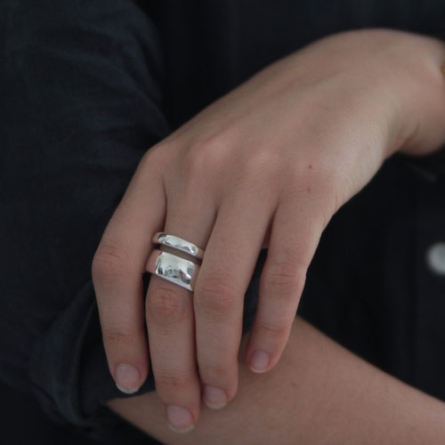 SILVER STACKING RINGS Chunky Sterling Silver Set of 3 Polished - Etsy ...
