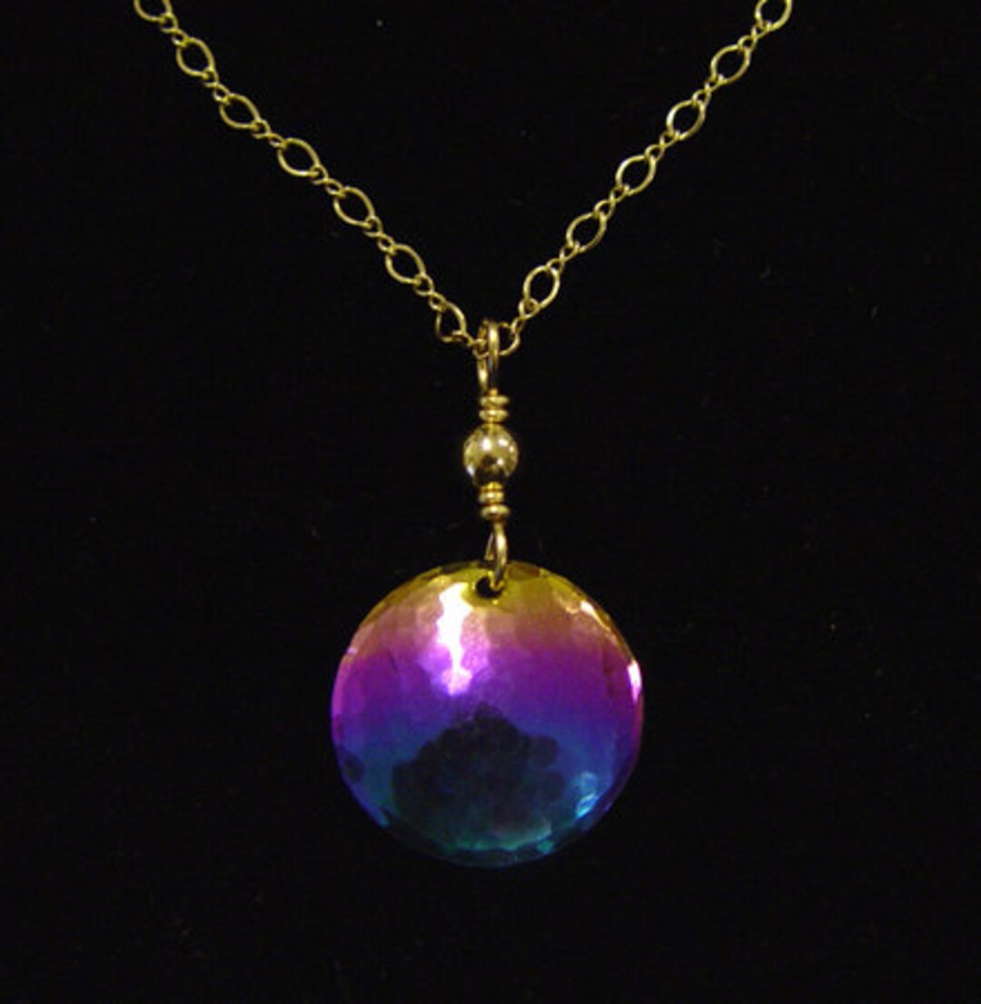 3/4" Niobium Disk, Hand Forged and Anodized Necklace (chain Included ...
