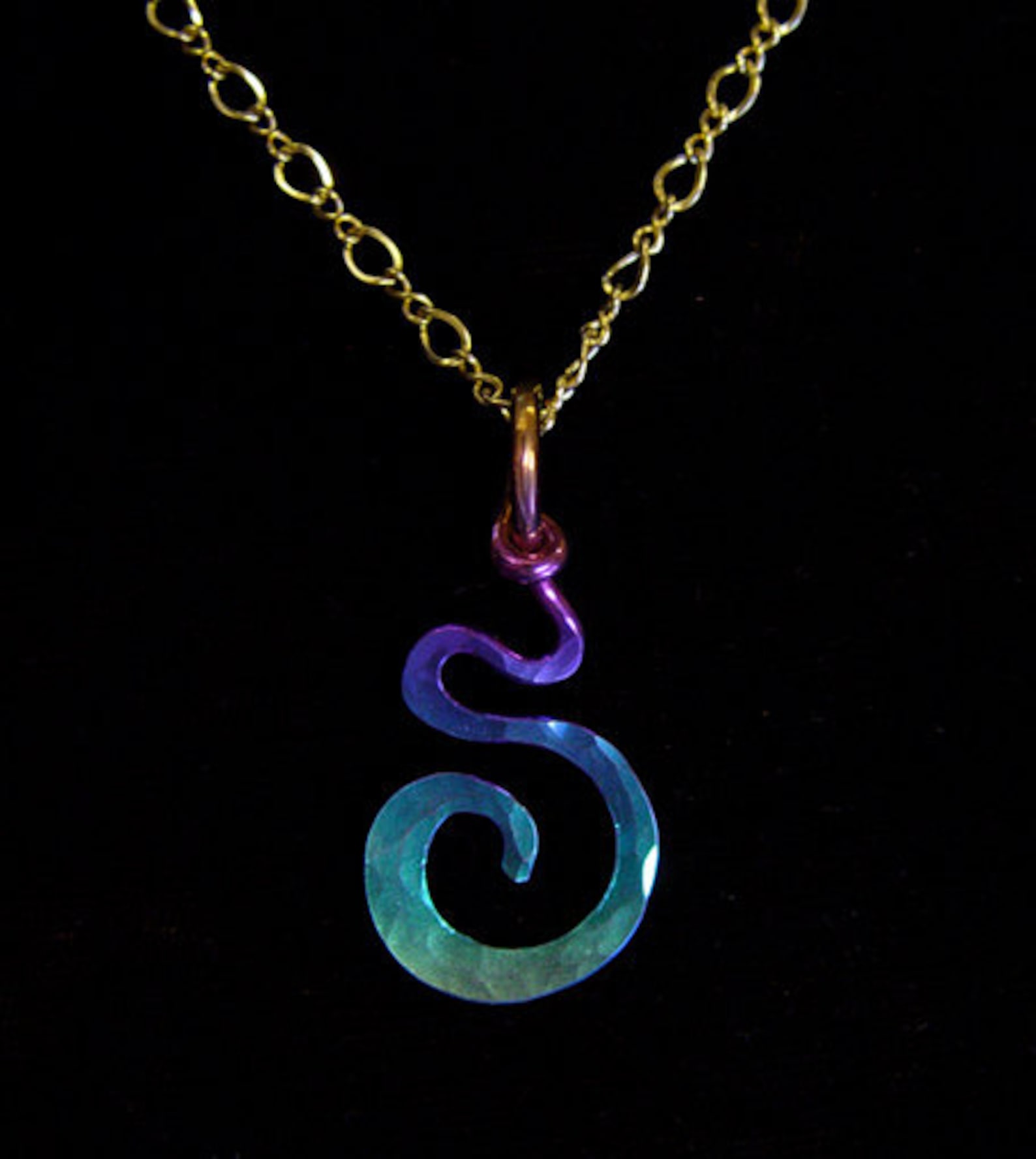 Niobium, Hand Forged and Anodized, Drop Swirl Pendant (chain Included ...