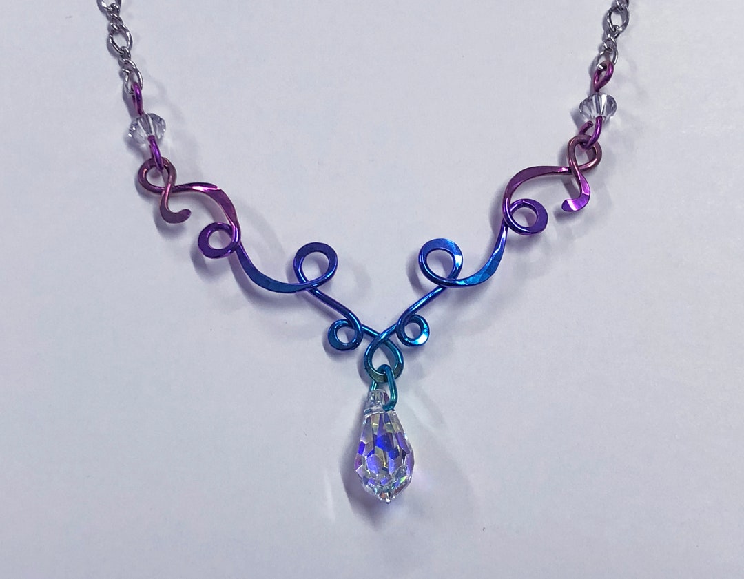 Niobium, Hand Forged and Anodized, Cut Crystal Ribbon Necklace - Etsy