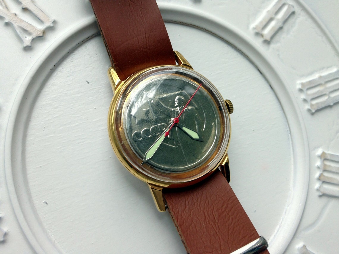 Coin watch Pobeda Watch made of coin with Lenin | Etsy