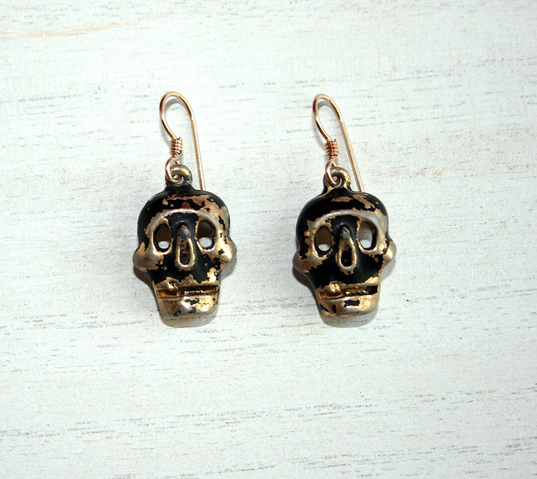 Black and Gold Skull Dangle Earrings - Etsy