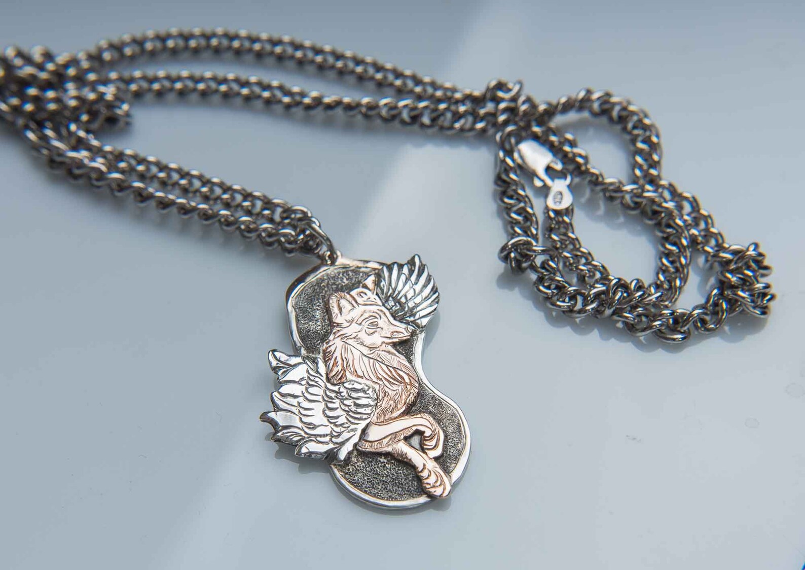 Hand Engraved Pendant Fox Necklace Winged Fox Pendant Rose | Etsy