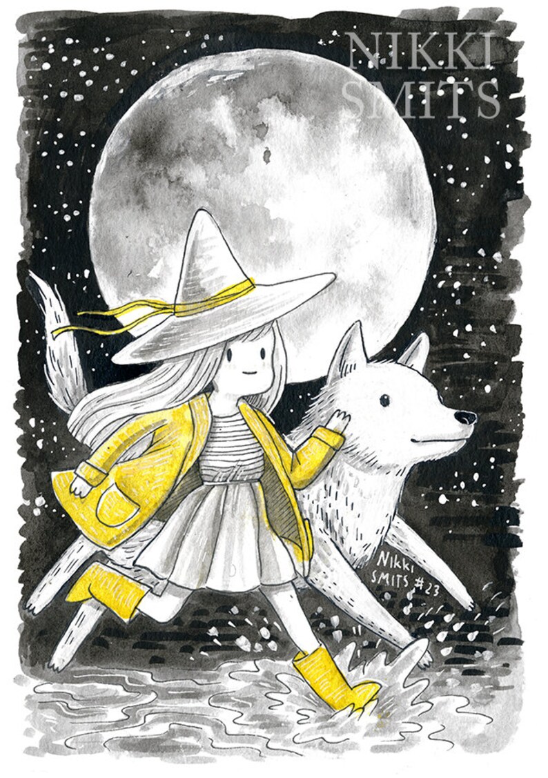 Running with wolves Inktober print A5 | Etsy