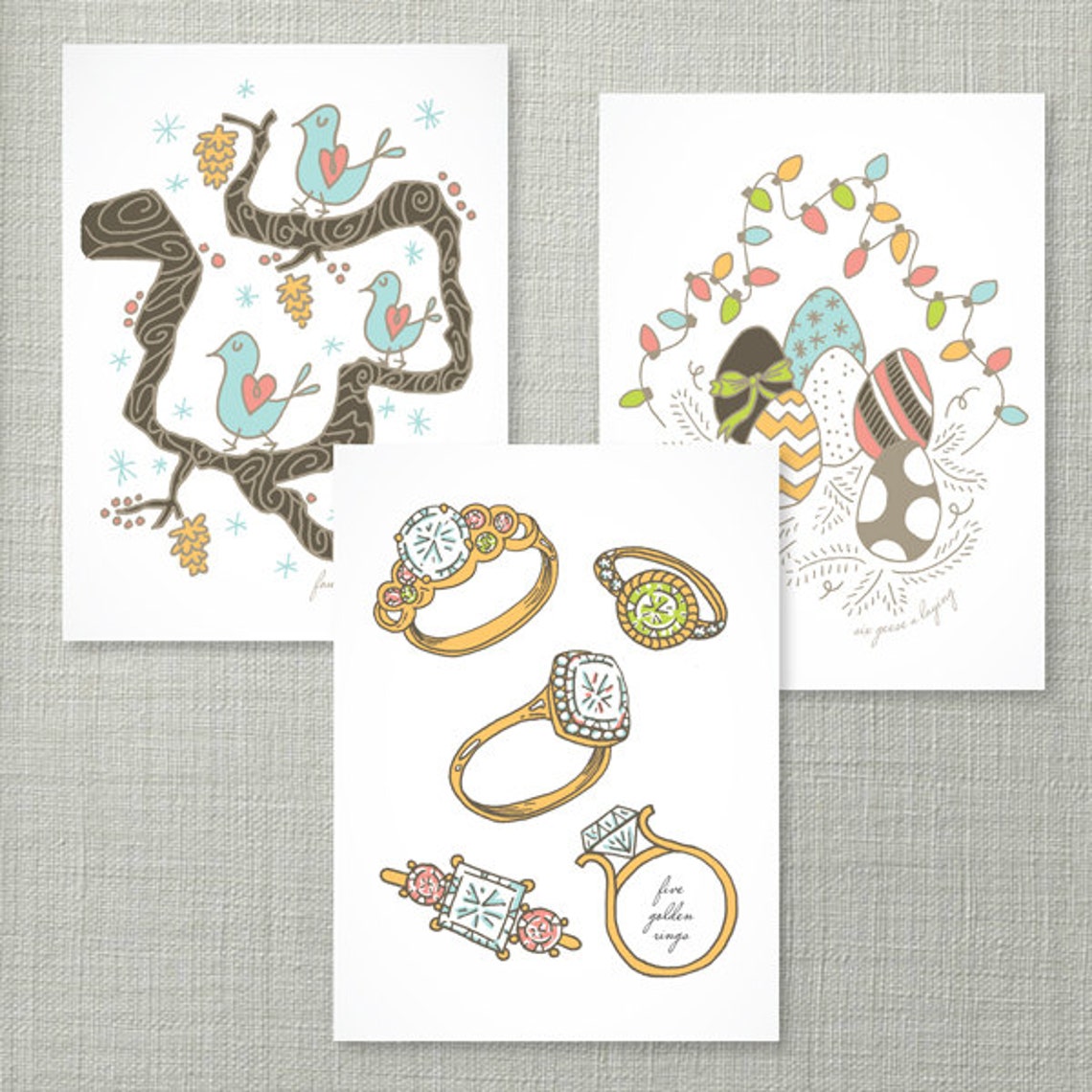 12 Days of Christmas Illustrated Holiday Cards - Etsy