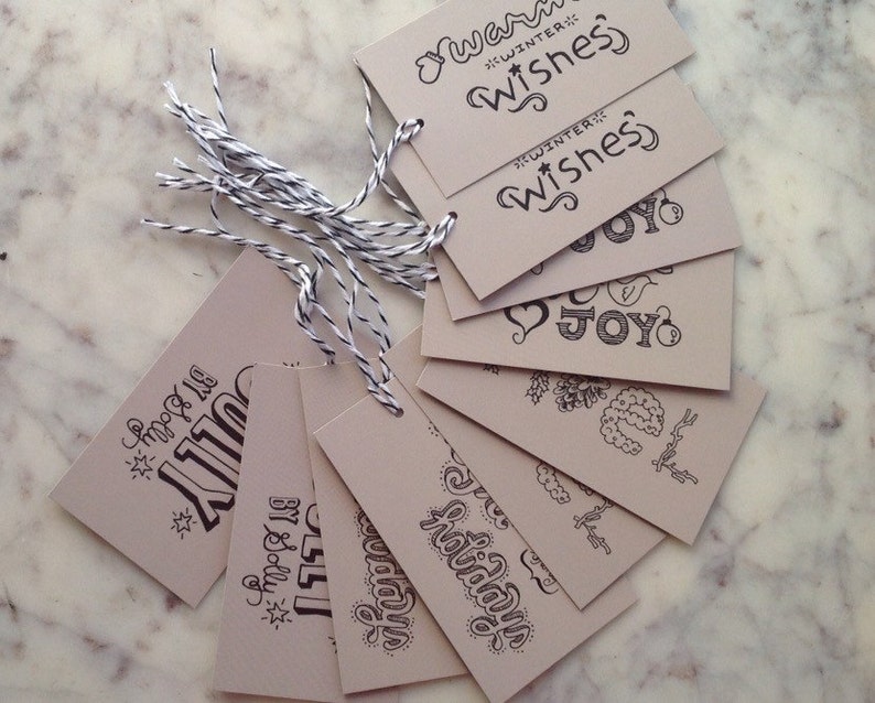 Holiday Sayings Gift Tags 10 Pack Hand Drawn Tags | Etsy