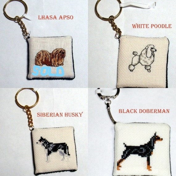 Cross Stitch Dog Keychains 1 | Etsy